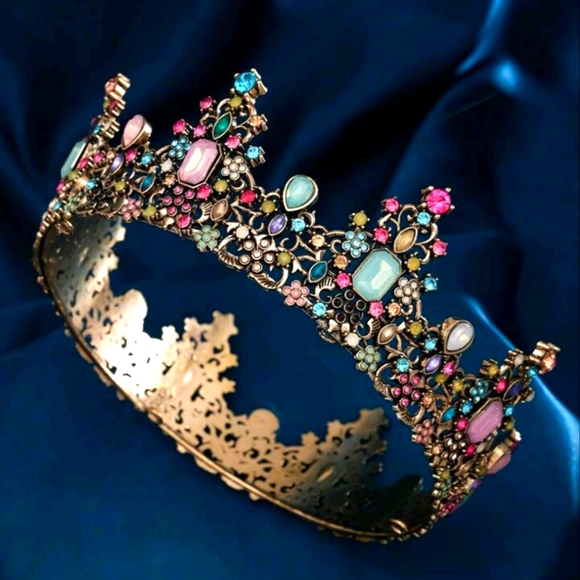 Accessories | Elegant Antiquegold And Multicolor Gemstone Tiara | Poshmark